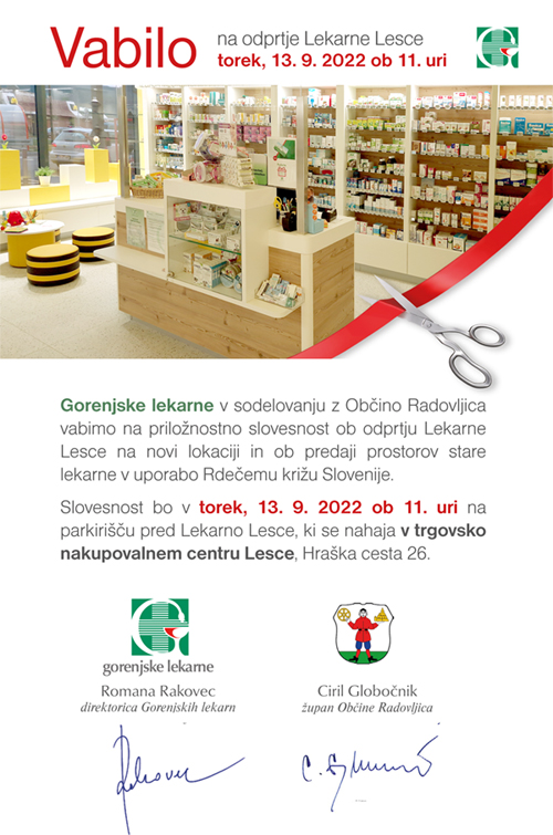 Uradna otvoritev nove lekarne Lesce – 13.9.2022 – Društvo upokojencev Lesce